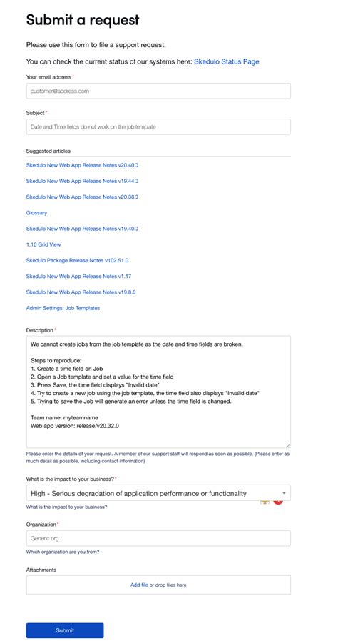 Support Requests Skedulo Documentation