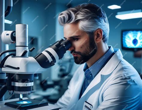 Male Doctor Using Specular Microscope For Corneal Endothelial Cell Assessment Premium Ai