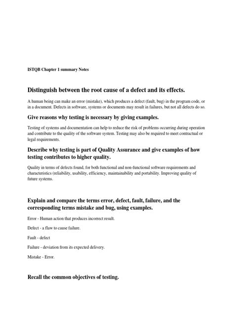 Istqb Chapter 1 Summary Pdf Software Testing Software Bug