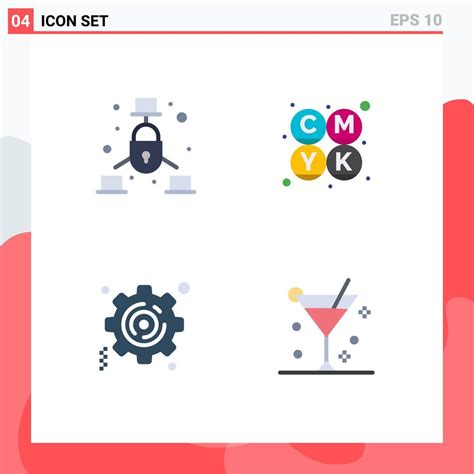 User Interface Pack Of 4 Basic Flat Icons Of Communication Setting Security Printing Cocktail