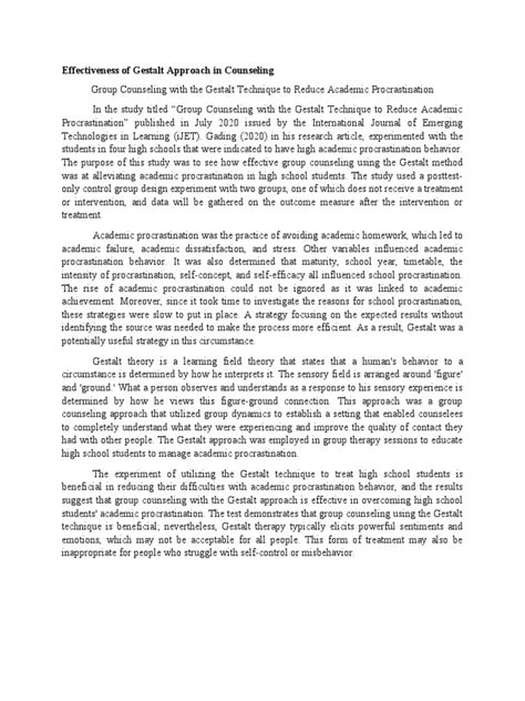 Effectiveness Of Gestalt Approach In Counseling Pdf Professional