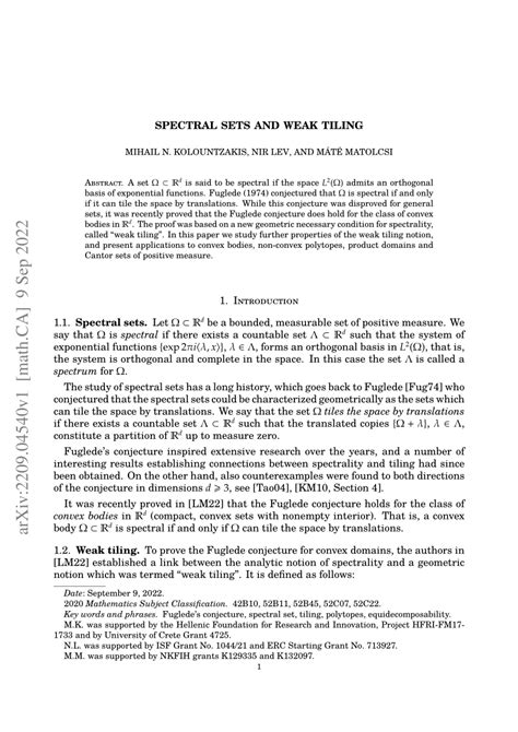 Pdf Spectral Sets And Weak Tiling