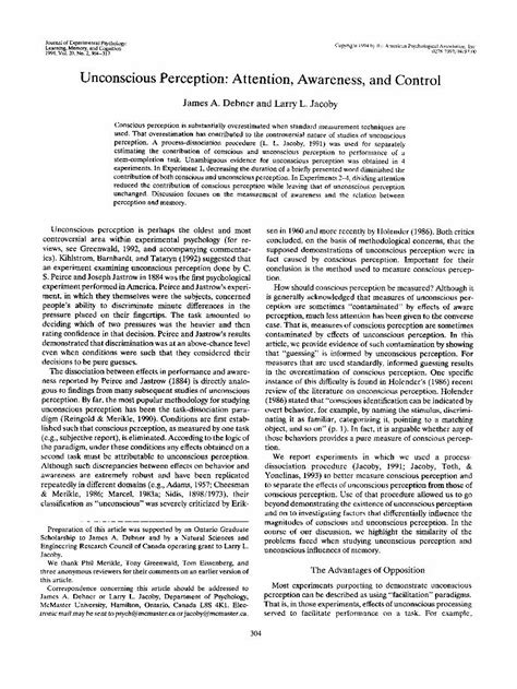 Pdf Unconscious Perception Attention Awareness And Control Jacoby Dokumen Tips