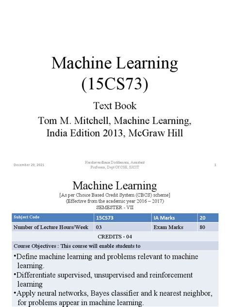 Machine Learning 15cs73 Text Book Tom M Mitchell Machine Learning