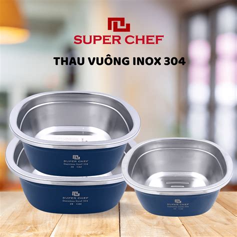 Thau Vuông Màu Inox 304 Super Chef Không Gỉ Sắt Thiết Kế Sang Trọng