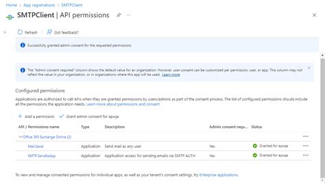 Oauth2 For Smtpsend Granting Accesstoken But Returns 535 573