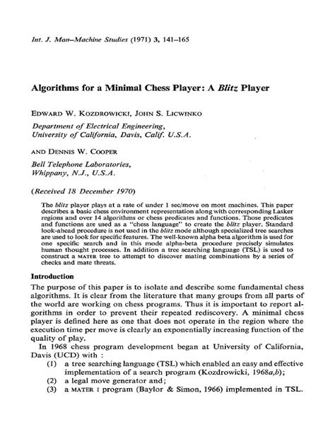 Algorithms For A Minimal Chess Player Pdf Chess Board Games