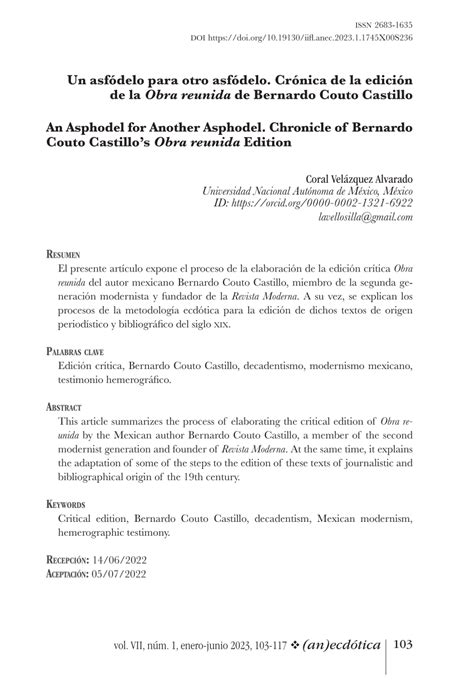 Pdf Un Asfódelo Para Otro Asfódelo Crónica De La Edición De La Obra