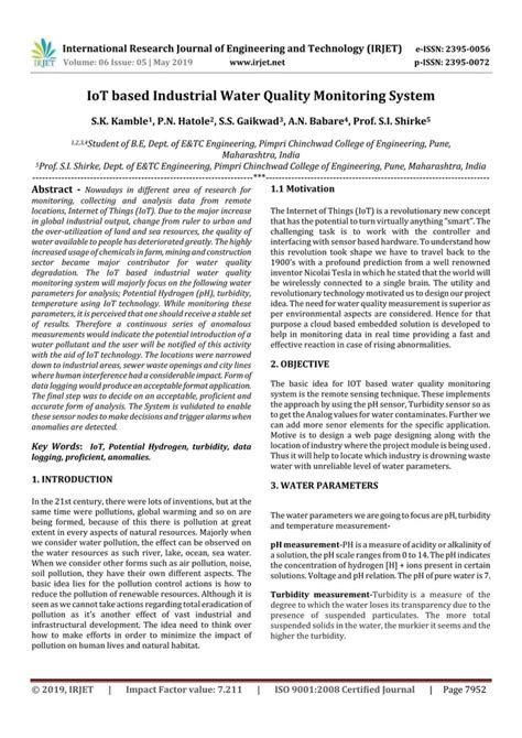 Irjet Iot Based Industrial Water Quality Monitoring System Pdf