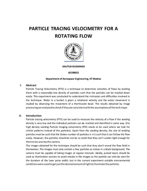 Pdf Particle Tracing Velocimetry For A Rotating Flow