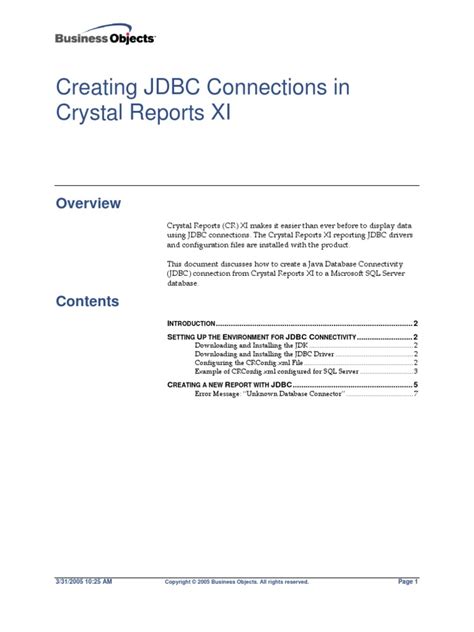 Creating Jdbc Connections In Crystal Reports Xi Pdf Data Management Software Databases