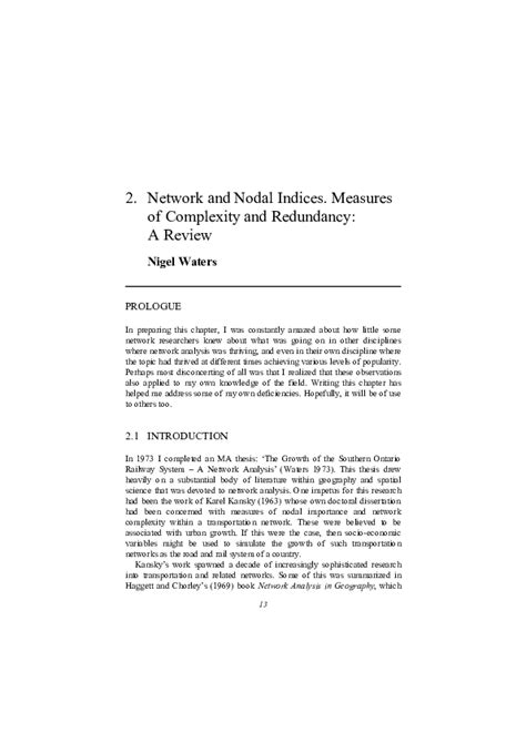 Pdf 2 Network And Nodal Indices Measures Of Complexity And Redundancy A Review