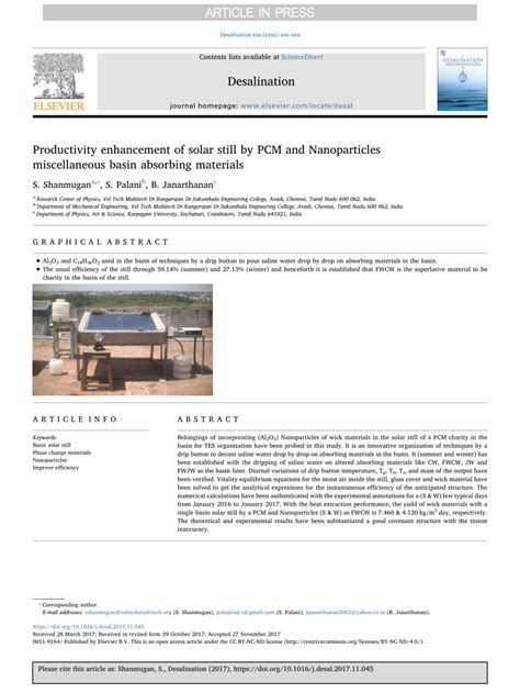 Pdf Productivity Enhancement Of Solar Still By Pcm And Nanoparticles Miscellaneous Basin