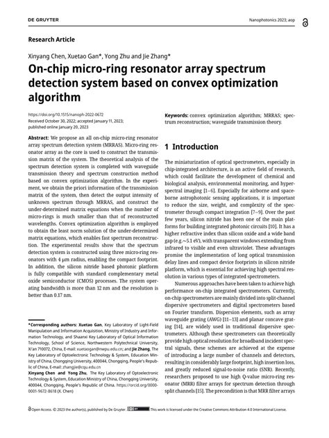 Pdf On Chip Micro Ring Resonator Array Spectrum Detection System Based On Convex Optimization