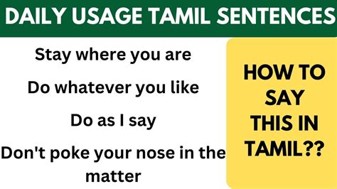 Important Tamil Sentences For Beginners Learn Tamil Through English Spoken Tamil Through
