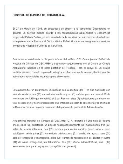 Hospital Clínicas Ceciamb En Puerto Ordaz Pdf Hospital Contabilidad