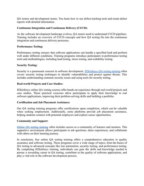 Free Online Qa Testing Training H2kinfosyspdf