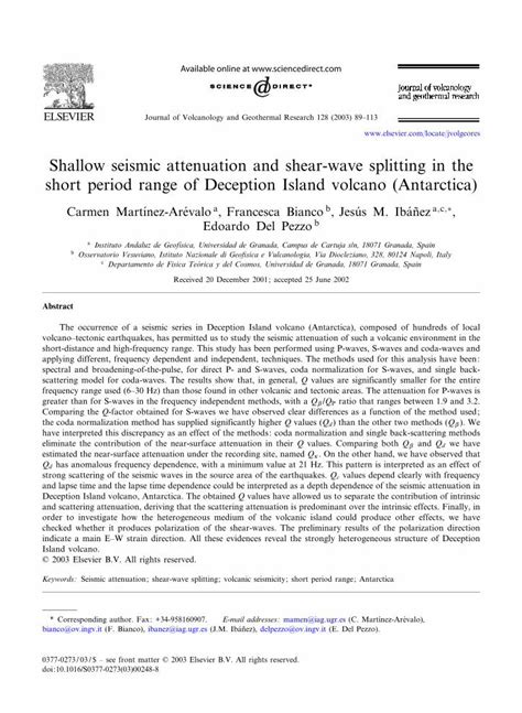 Pdf Shallow Seismic Attenuation And Shear Wave Splitting In Heraugresdoi15074699pdf
