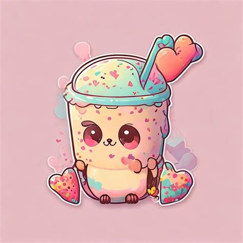 Premium Ai Image Boba Sticker Boba Adorable Lovely Excited Cute Happy