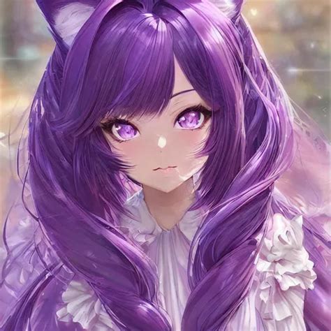 Anime Girl With Purple Hair And Cat Ears