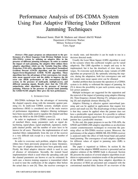 Pdf Performance Analysis Of Ds Cdma System Using Fast Adaptive Filtering Under Different