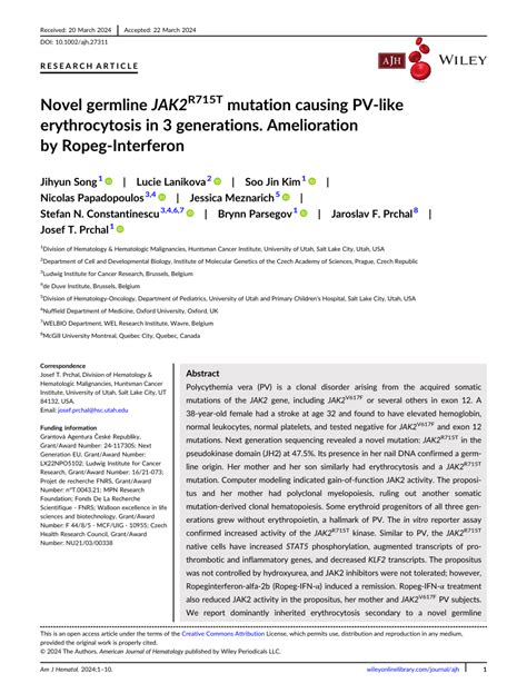 Pdf Novel Germline Jak2 Mutation Causing Pv‐like Erythrocytosis In 3