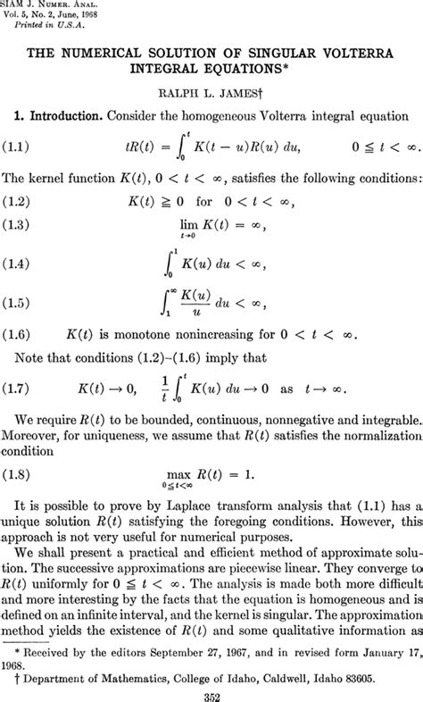 The Numerical Solution Of Singular Volterra Integral Equations Siam Journal On Numerical Analysis