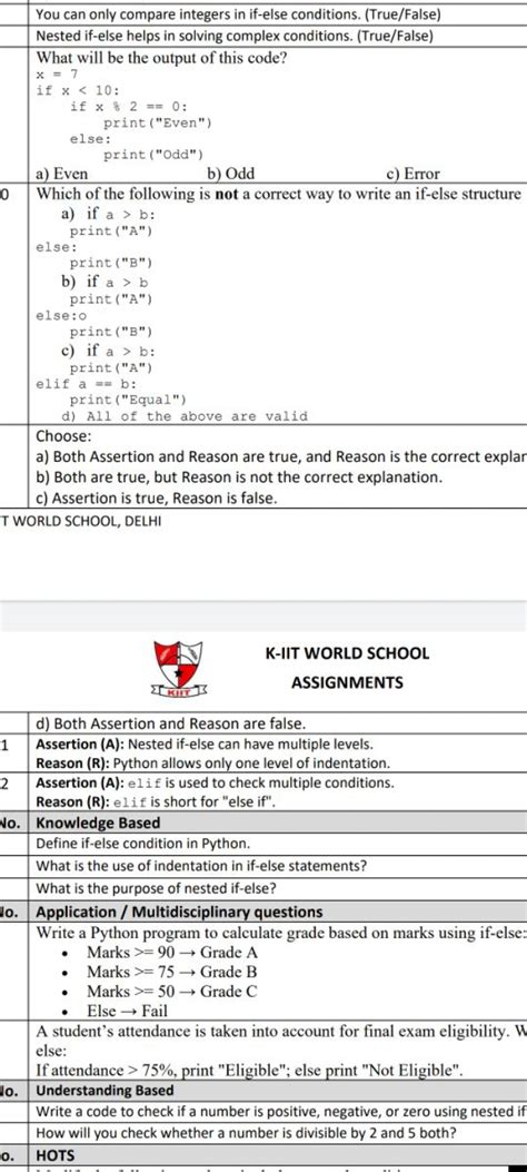 Truefalse Questions You Can Only Compare Integers In If Else Conditions