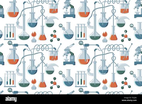 Cartoon Hand Drawn Science Seamless Pattern Colorful Flat Background