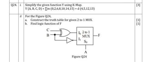 Solved 3 Q24 I Simplify The Given Function Y Using K Map