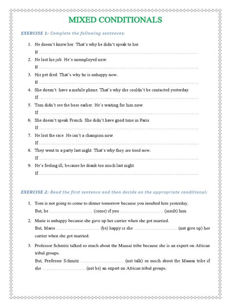 Mixed Conditionals Exercise Pdf