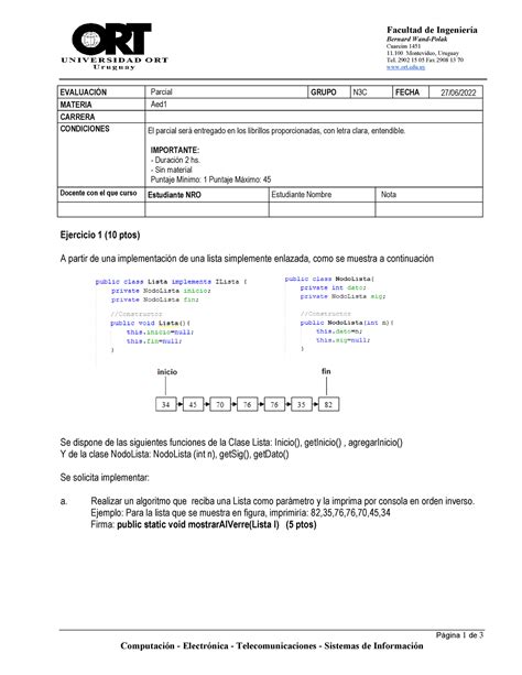 Parcial Algoritmos Y Estructura De Datos ORT Studocu