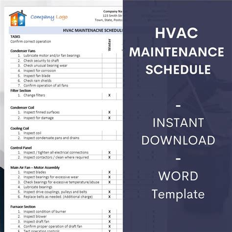 Hvac Maintenance Schedule ︱preventative Maintenance ︱cleaning︱ Template