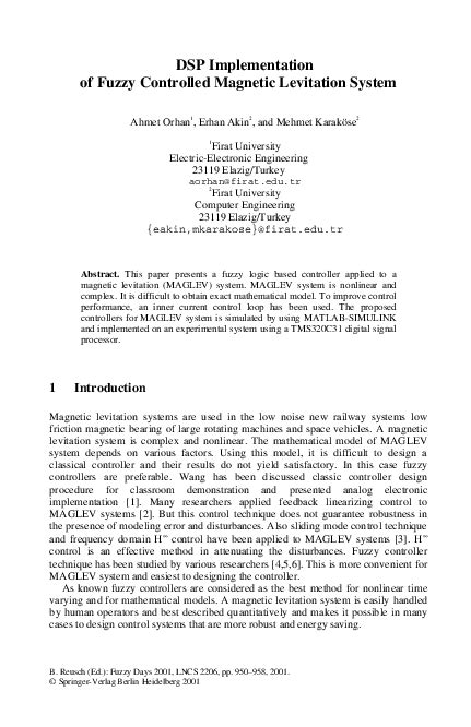 Pdf Dsp Implementation Of Fuzzy Controlled Magnetic Levitation System