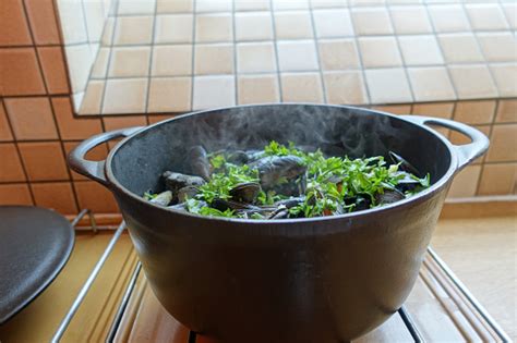 다진 마늘과 파슬리를 곁들인 홍합 마리니에르가 호브로 조리됨 0명에 대한 스톡 사진 및 기타 이미지 0명 갑각류 건강한 식생활 Istock