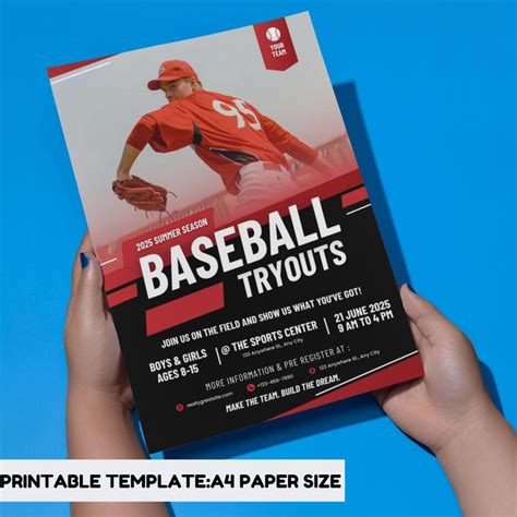 Editable Baseball Tryout Flyer Template Youth Sports Promotion A4 Canva Etsy
