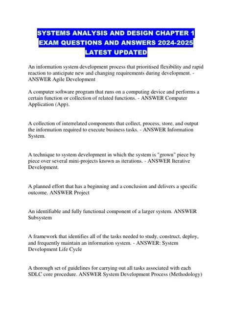 Systems Analysis And Design Chapter 1 Exam Questions And Answers Latest