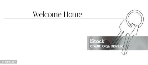 집 열쇠의 연속 선 그리기 하나 간단한 선형 스타일의 부동산 및 암호 및 보안 개념 편집 가능한 스트로크 낙서 벡터 일러스트