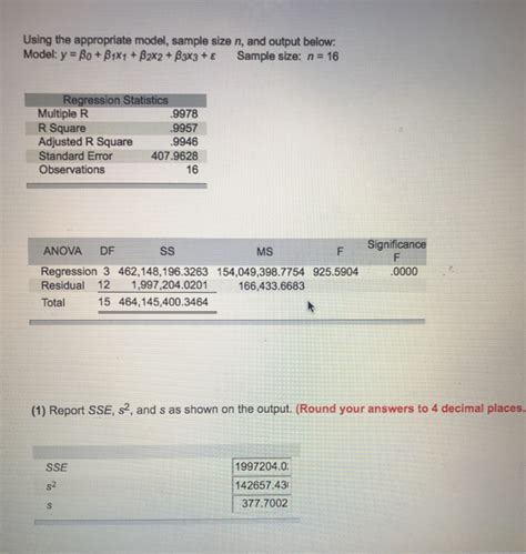 Solved Using The Appropriate Model Sample Size N And