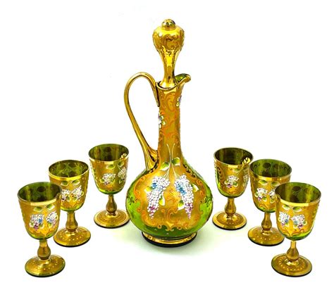 Beautiful Antique Moser Glass Decanter Set Comprising Of Decanter And