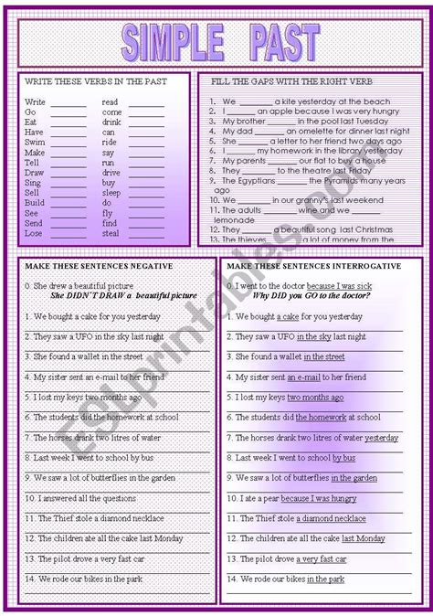 SIMPLE PAST EXERCISES ESL Worksheet By Joycemon