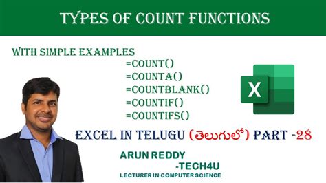 Excel In Telugu Part 28 Types Of Count Function Youtube