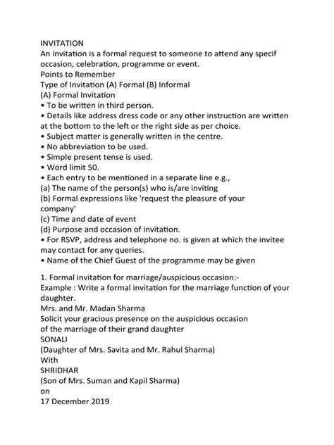 Class 12 English Invitations Examples Pdf
