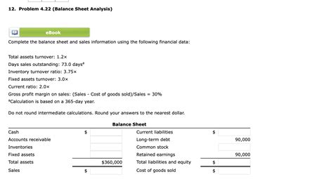 Solved 12 Problem 4 22 Balance Sheet Analysis Complete Chegg Com