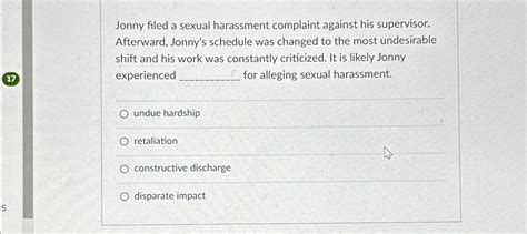 Solved Jonny Filed A Sexual Harassment Complaint Against His