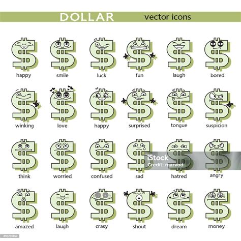 달러 기호 얼굴 재미 있는 만화 캐릭터행복의 아이콘 집합 미소 사랑 해요 귀여운 이모티콘 돈 테마에 웃는입니다 감정 시리즈에 대한 스톡 벡터 아트 및 기타 이미지 Istock