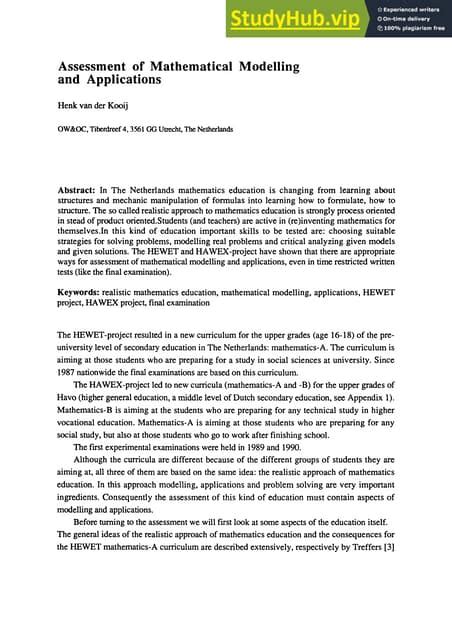 Assessment Of Mathematical Modelling And Applications Pdf