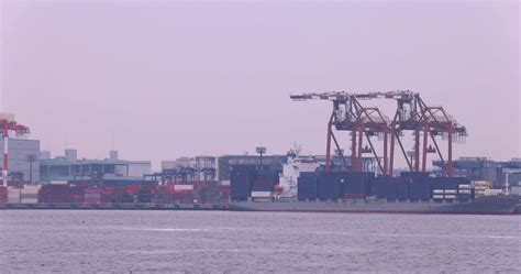 Industrial Cranes Near The Container Wharf In Tokyo Cloudy Day 42048975