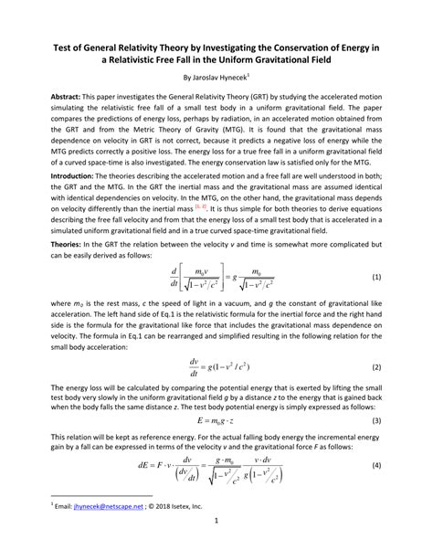 Pdf Test Of General Relativity Theory By Investigating The Conservation Of Energy In A