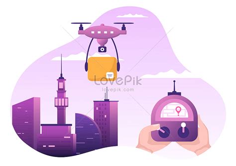 배달 서비스 사용 무인 항공기 배경 벡터 일러스트 레이 션 일러스트 무료 다운로드 Lovepik